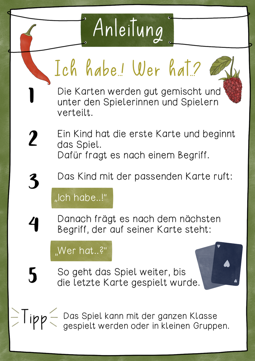 Ich habe...? Wer hat...? Obst und Gemüse - Lernspiel (PDF) – Chalk & Coffee
